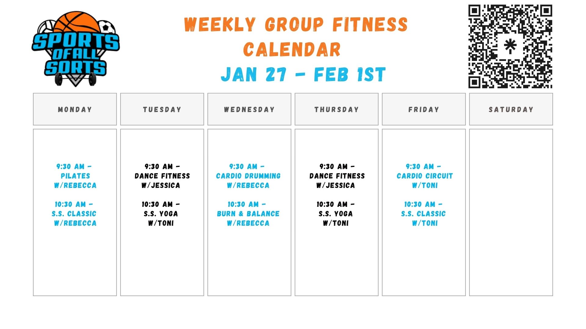 Weekly Group Fitness Calendar | Sports of all Sorts KY