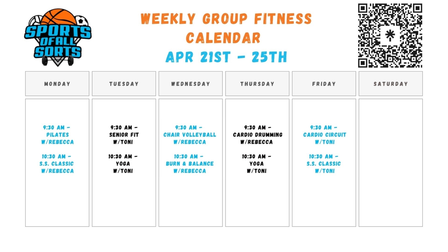 Weekly Group Fitness Calendar | Sports of all Sorts KY